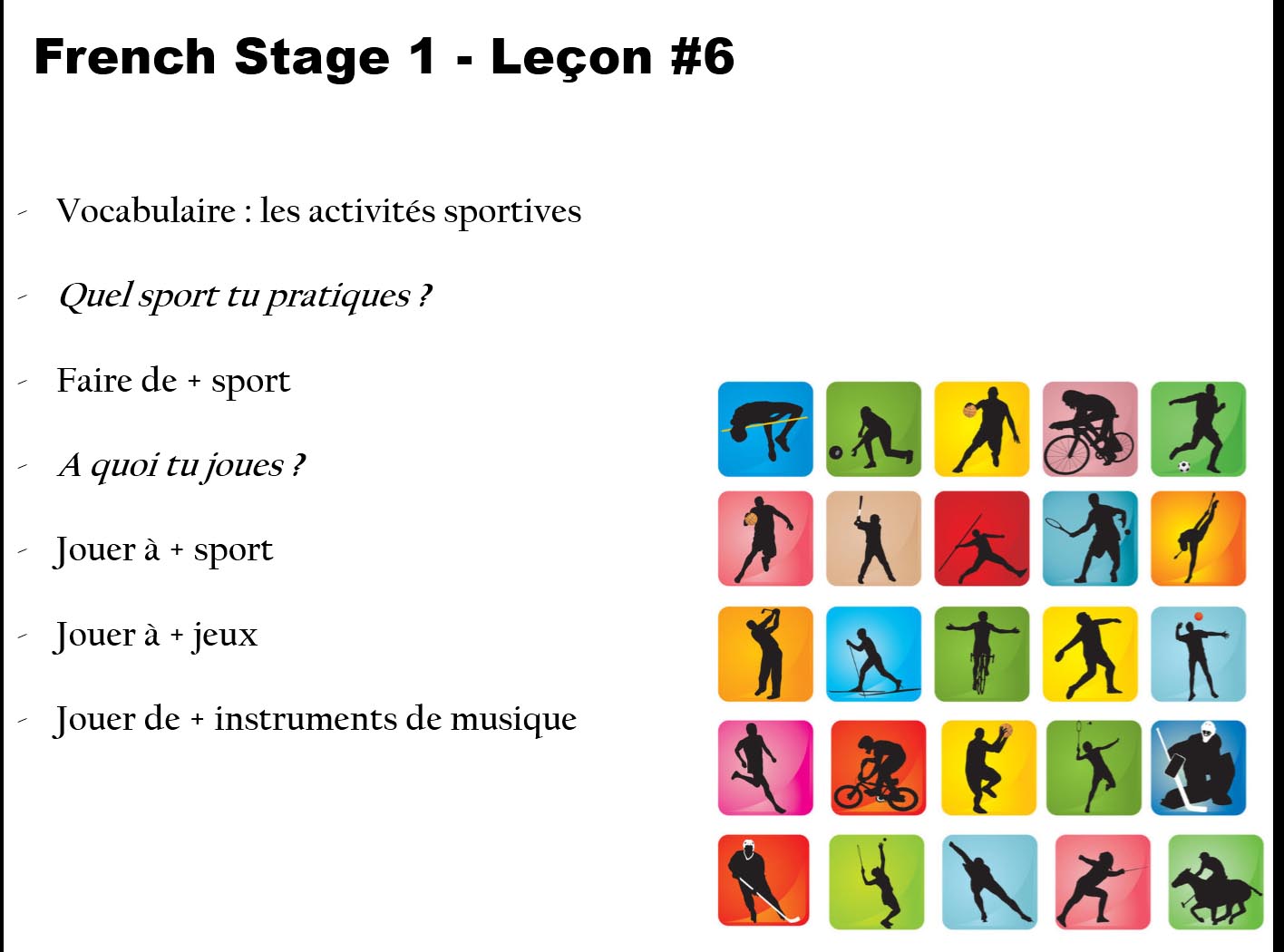 French as a foreign language 06, beginners/elementary: sports with ...