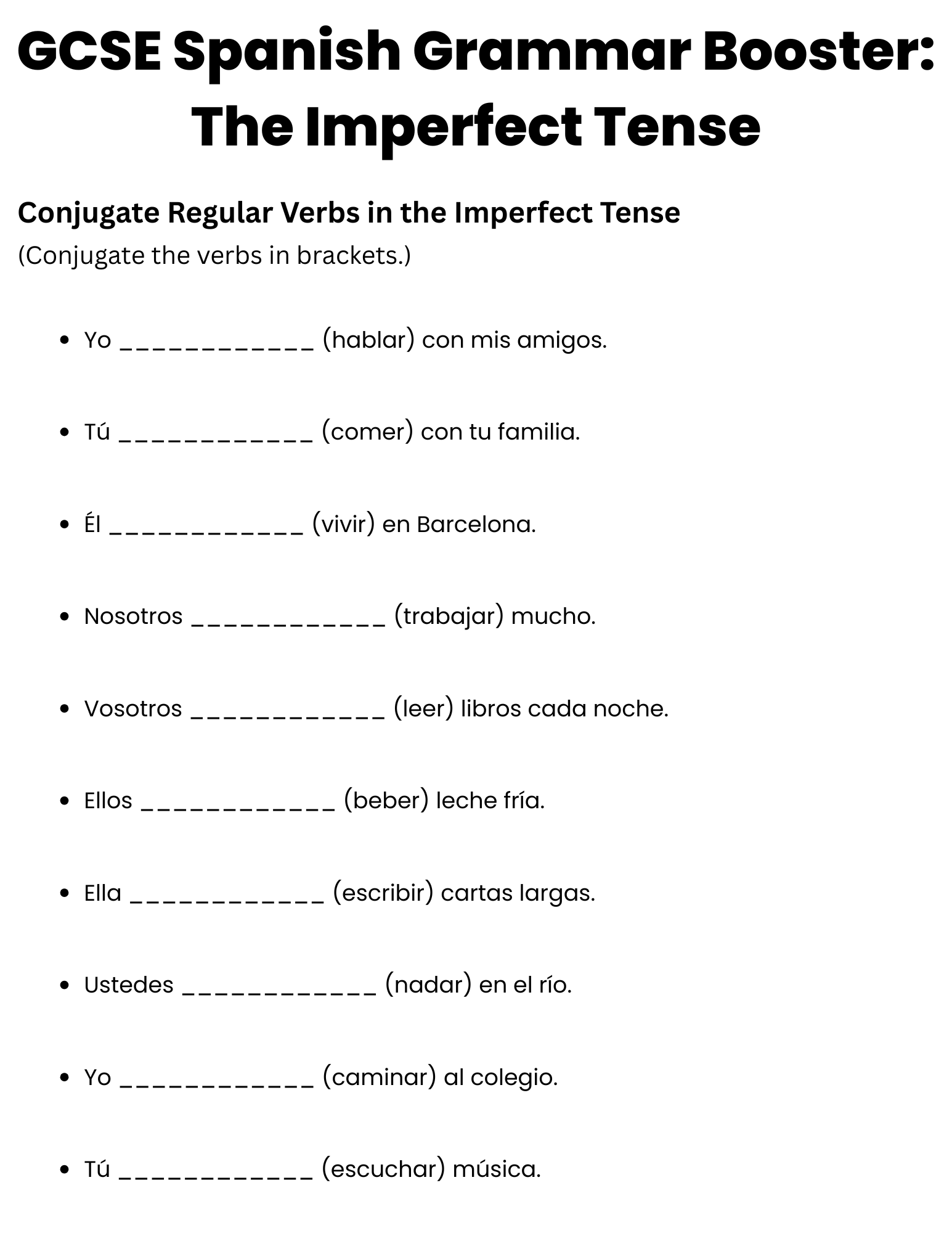 GCSE Spanish Grammar Booster: The Imperfect Tense | Teaching Resources