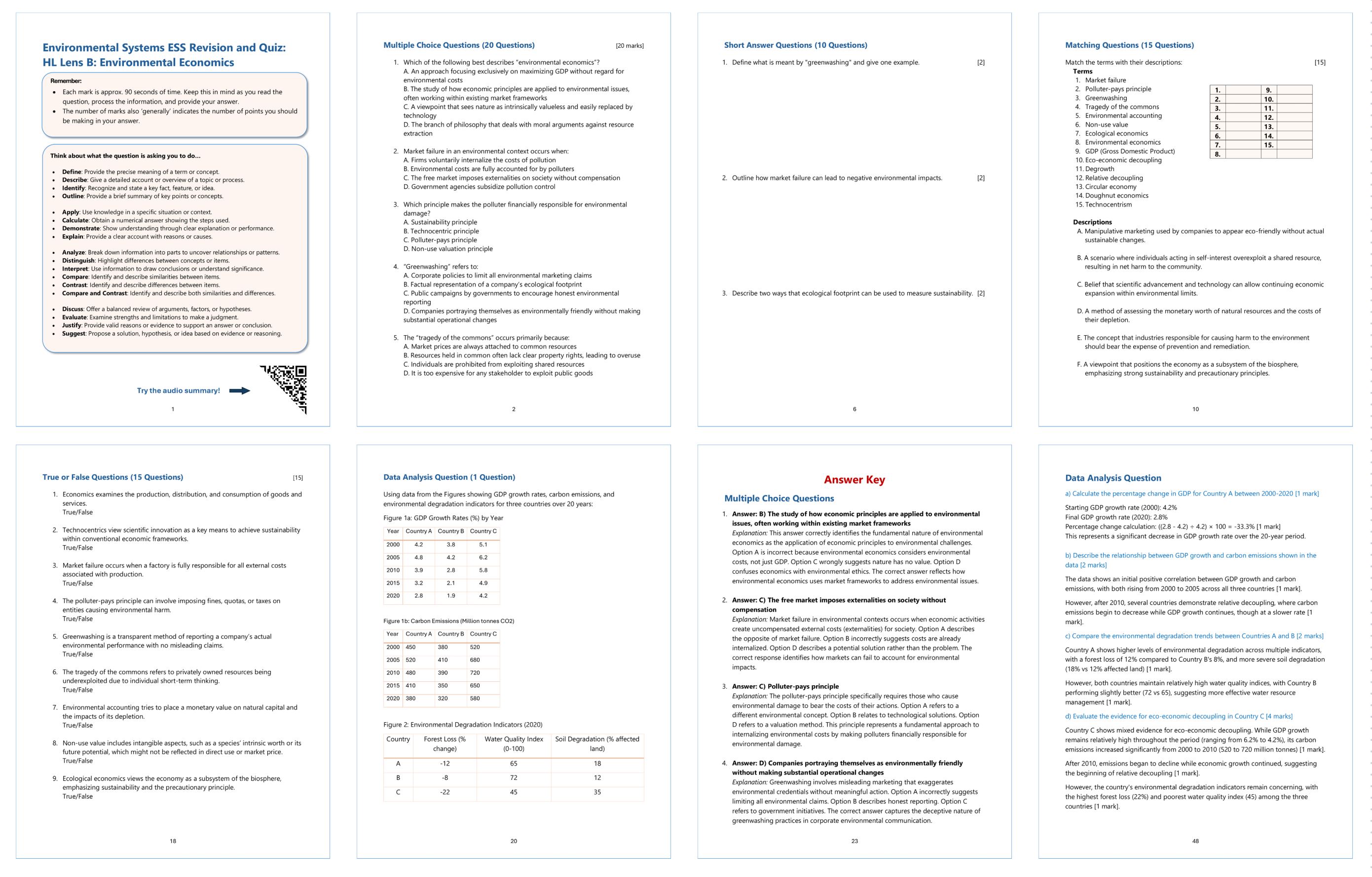 IB DP ESS Lens B - Environmental Economics: Quiz & Revision Worksheets ...