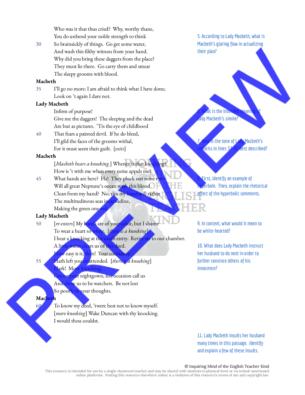 Macbeth Act 2 Scene 2 Close Reading Worksheet | Teaching Resources