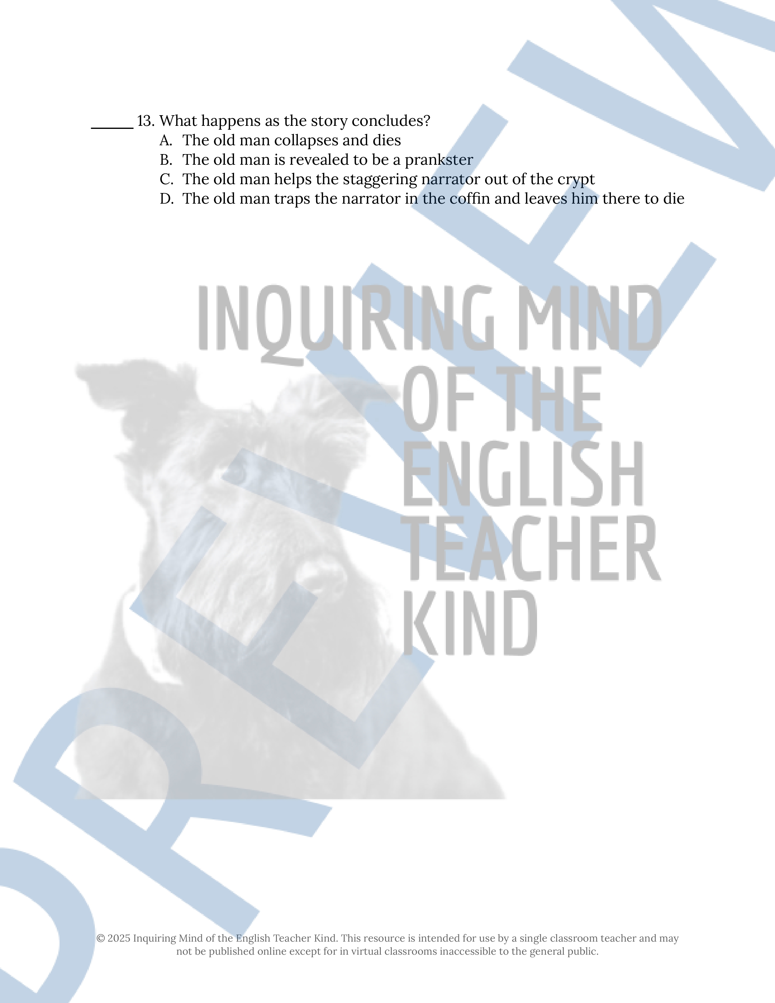 "The Silver Coffin" by Robert Barbour Johnson Quiz and Answer Key ...