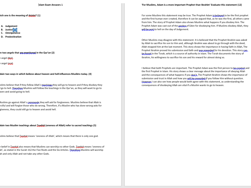 Islam Mock Paper Answers for AQA GCSE R.E Short Course | Teaching Resources