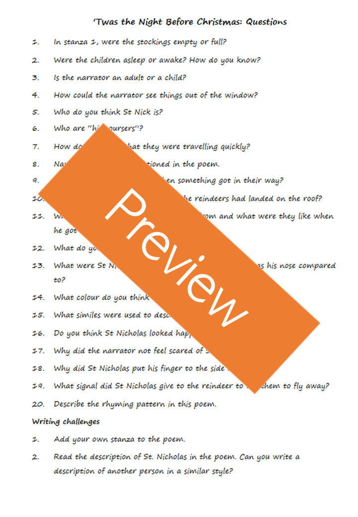 Twas the Night Before Christmas Comprehension | Teaching Resources