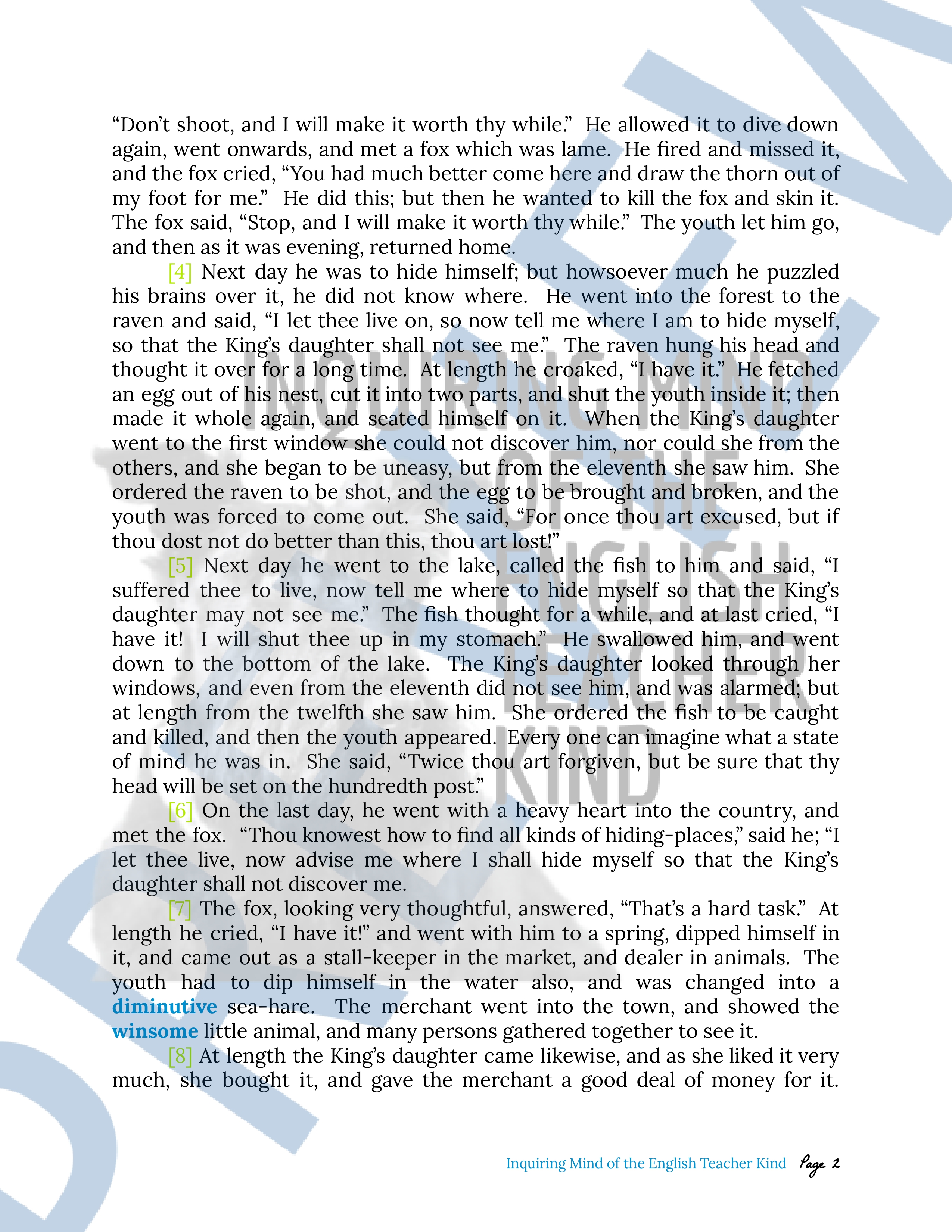 "The Sea Hare" Close Reading Analysis Worksheet | Grimm's Fairy Tale ...
