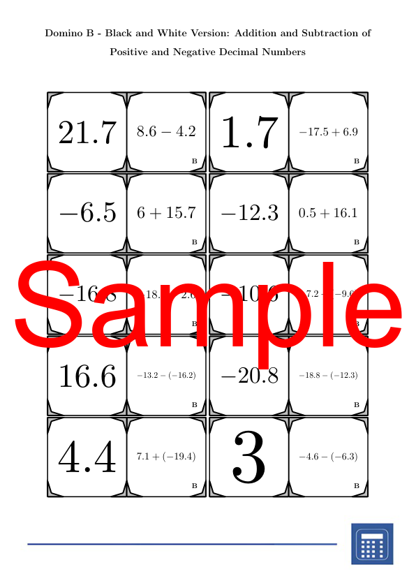 Domino | Addition and Subtraction of Positive and Negative Decimal ...