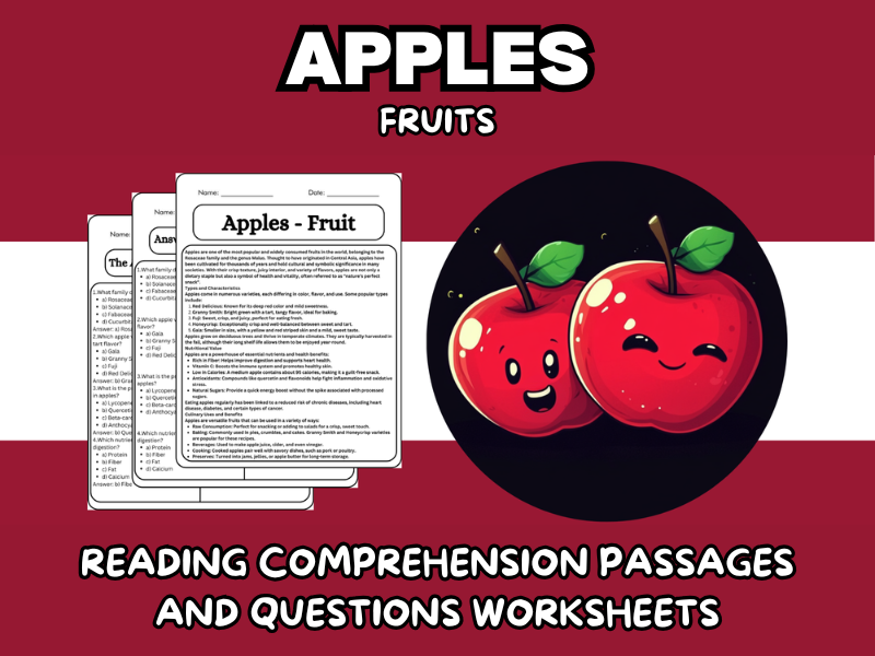 Apples - Fruits Reading Comprehension Passages and Questions Worksheets ...