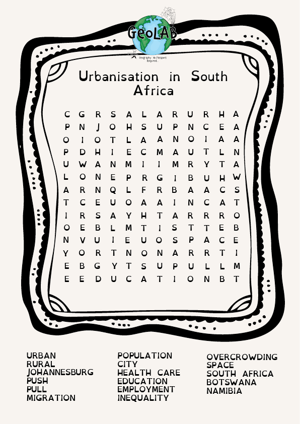 Urbanisation in South Africa WordSearch - Dyslexia friendly | Teaching ...