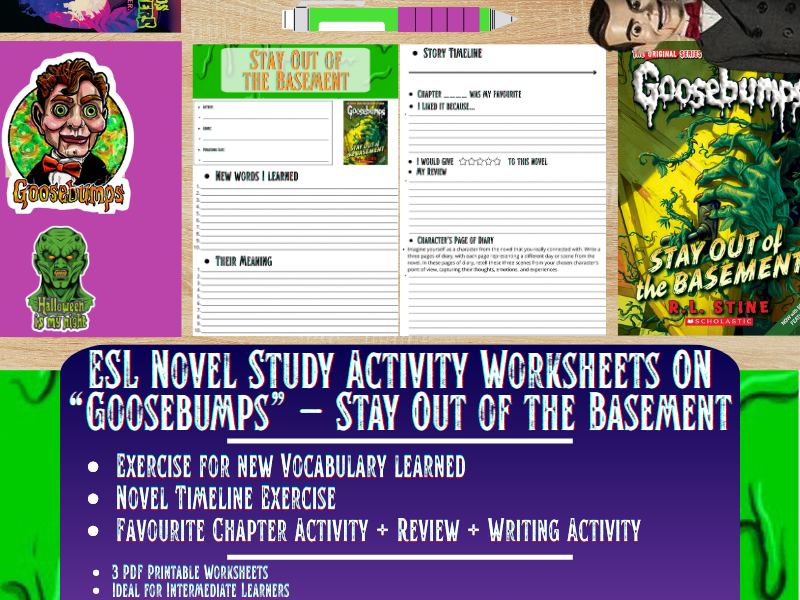 ESL Novel Study Worksheets - Stay out of the Basement - Goosebumps - R ...