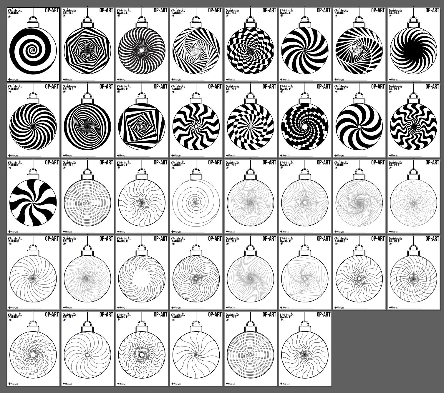 Op Art Christmas BAUBLE Coloring Pages | Optical Illusion Holiday Art Activity | Teaching Resources