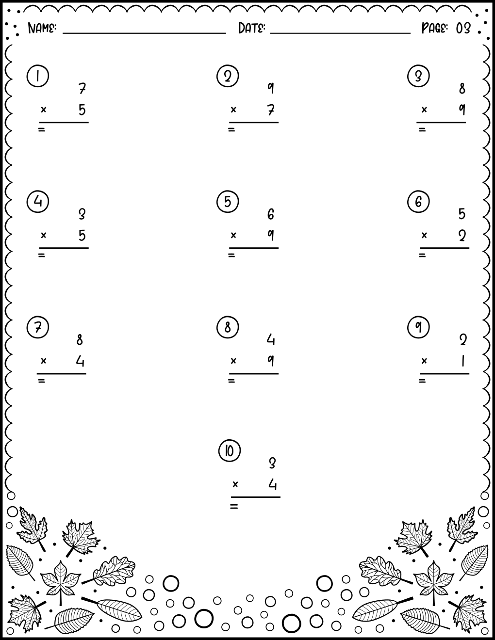 Fall Math Activities Single Digit Multiplication Autumn Leaves Themed ...