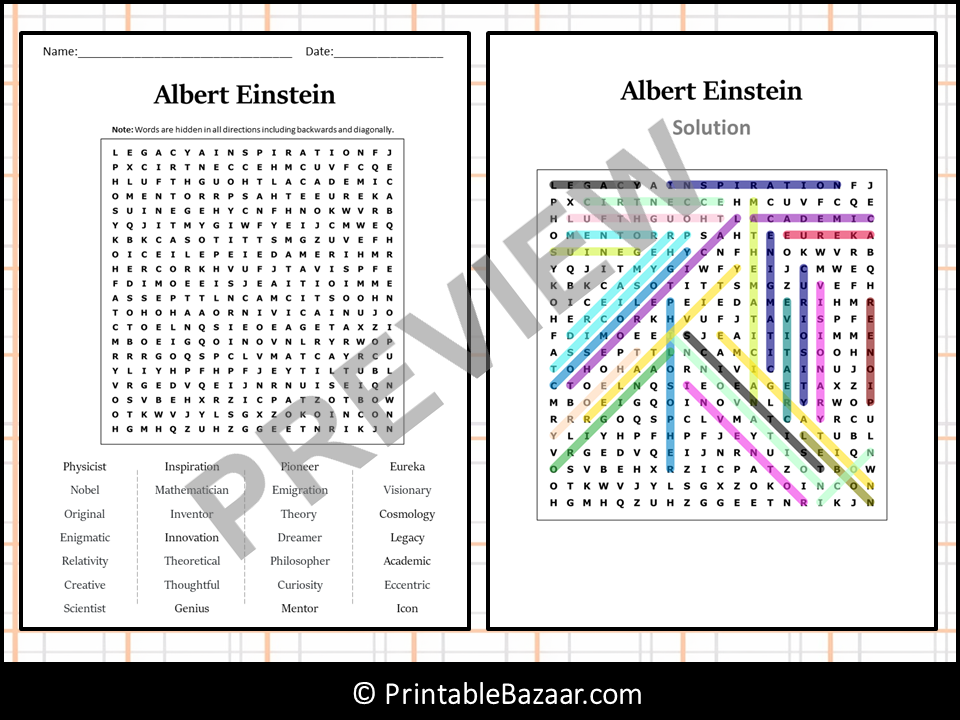 Albert Einstein Word Search Puzzle Worksheet Activity | Teaching Resources