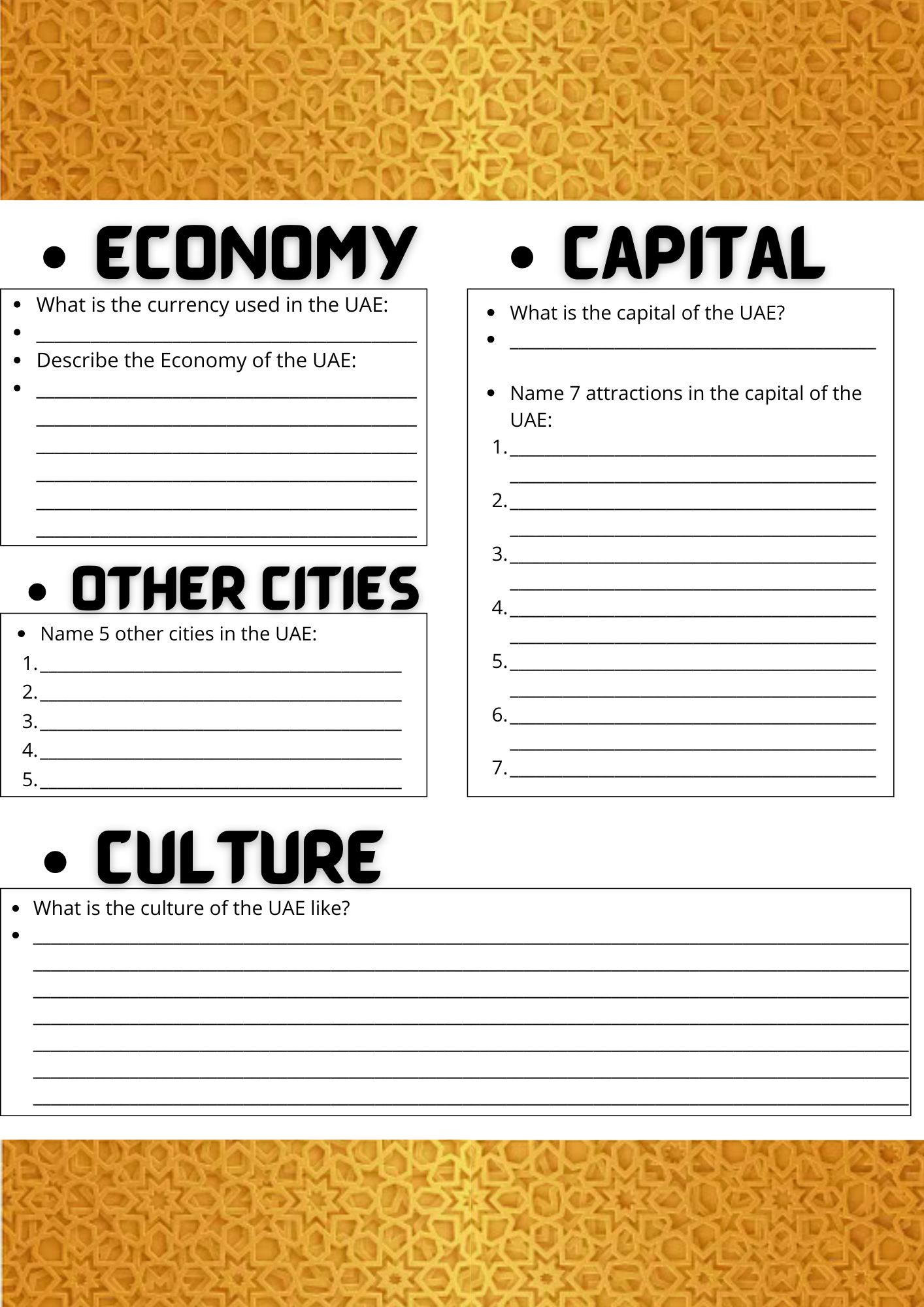 Country Study Research Project - United Arab Emirates - Social Studies ...
