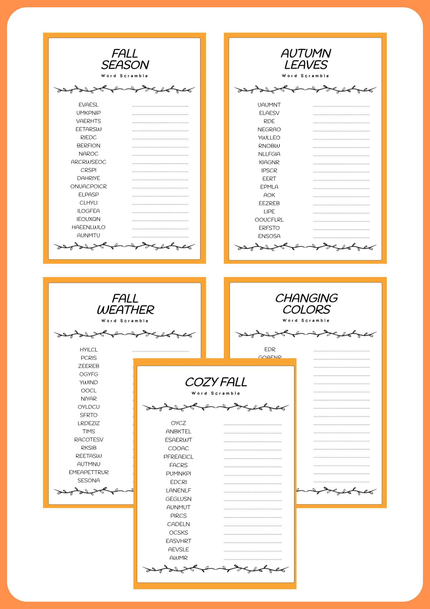 Fall Fun Word Scramble Pack for Kids | Teaching Resources