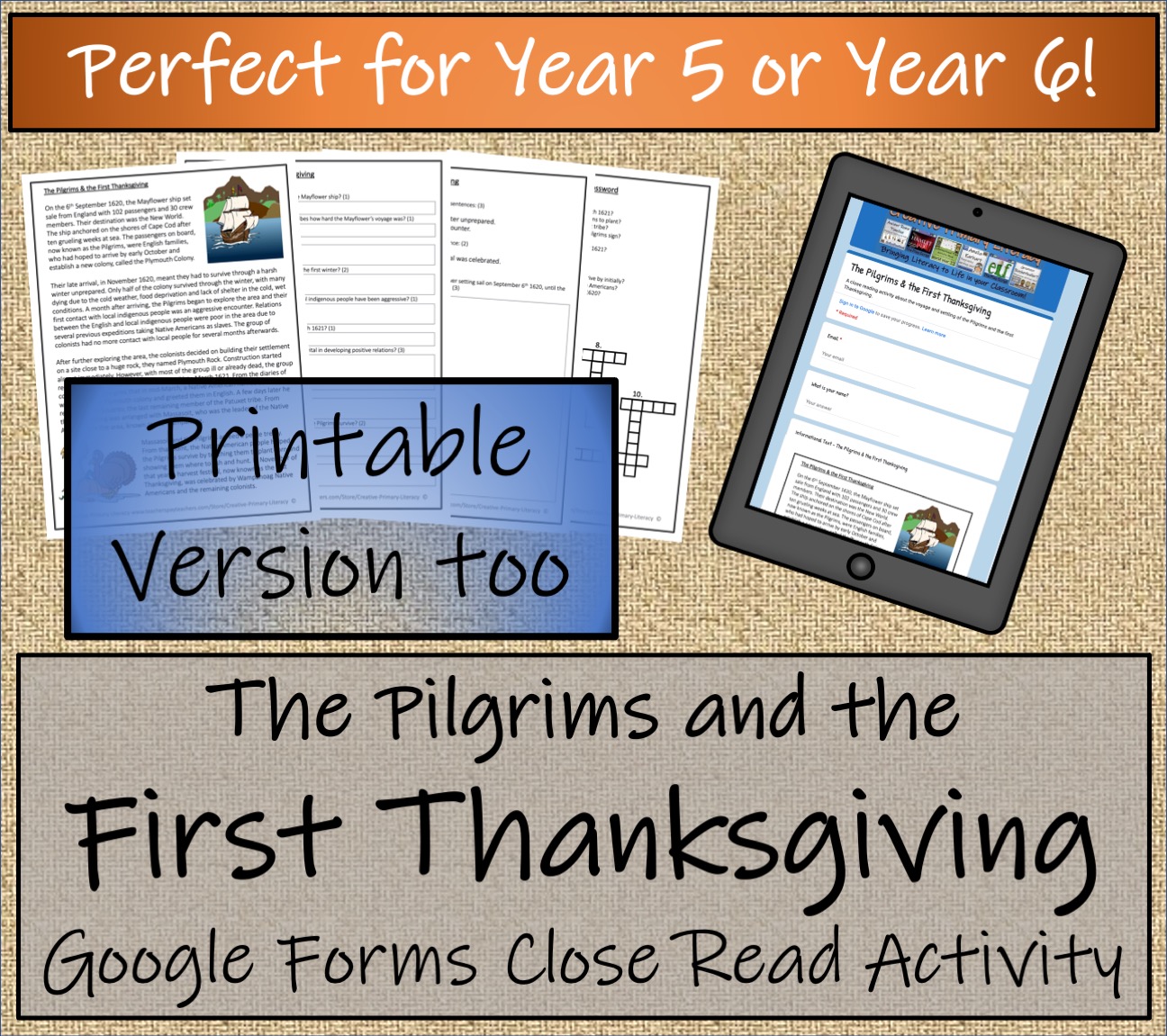 UKS2 Pilgrims First Thanksgiving Reading Comprehension Activity