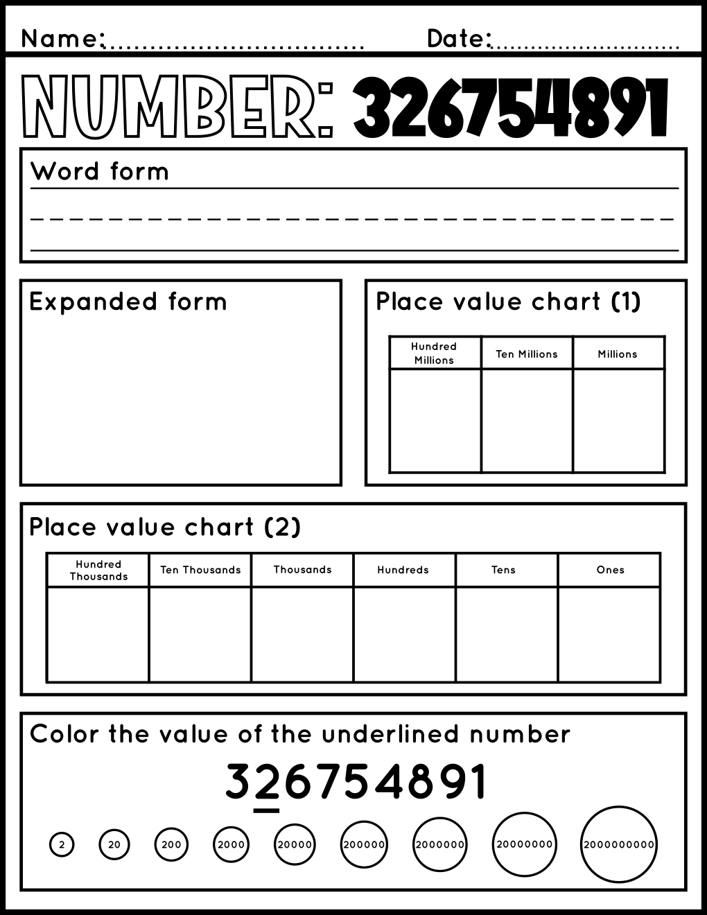 Place Value to Hundred Millions Worksheets - KS2 Place Value Chart Activities (Years 5-6 ...