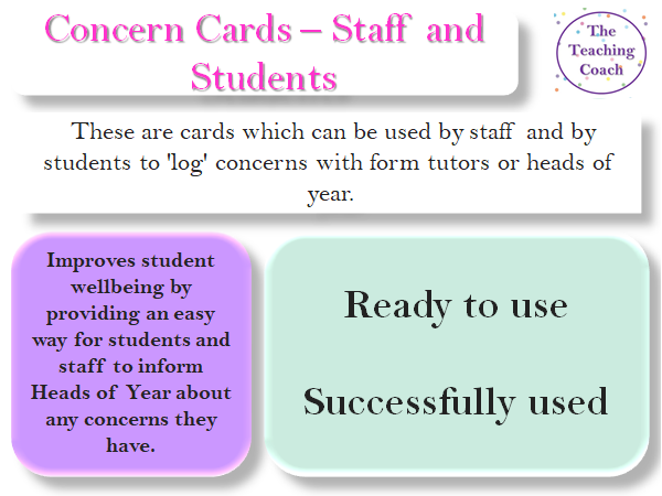 Student Staff Log Concern Cards - Wellbeing Pastoral Issues Friendship ...