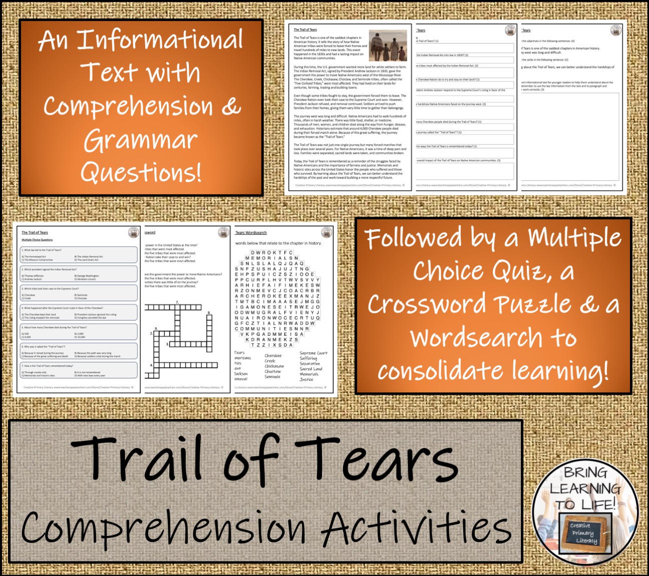 Trail of Tears Reading Comprehension Activities | Year 5 or Year 6 ...