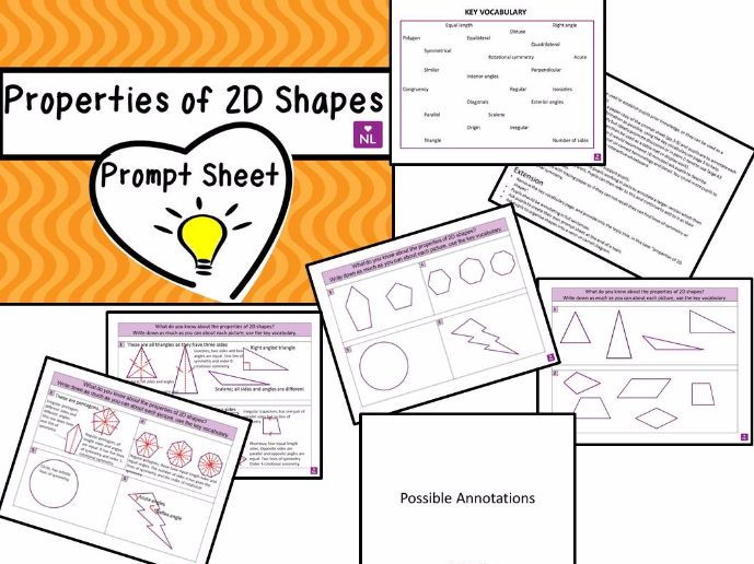 Properties of 2D Shapes Prompt Sheet | Teaching Resources