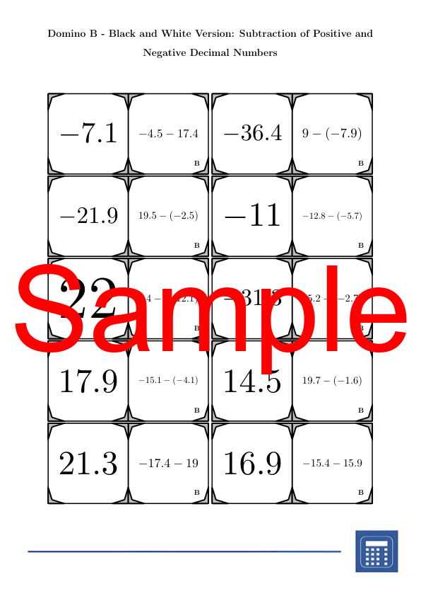 Domino | Subtraction of Positive and Negative Decimal Numbers | Math ...