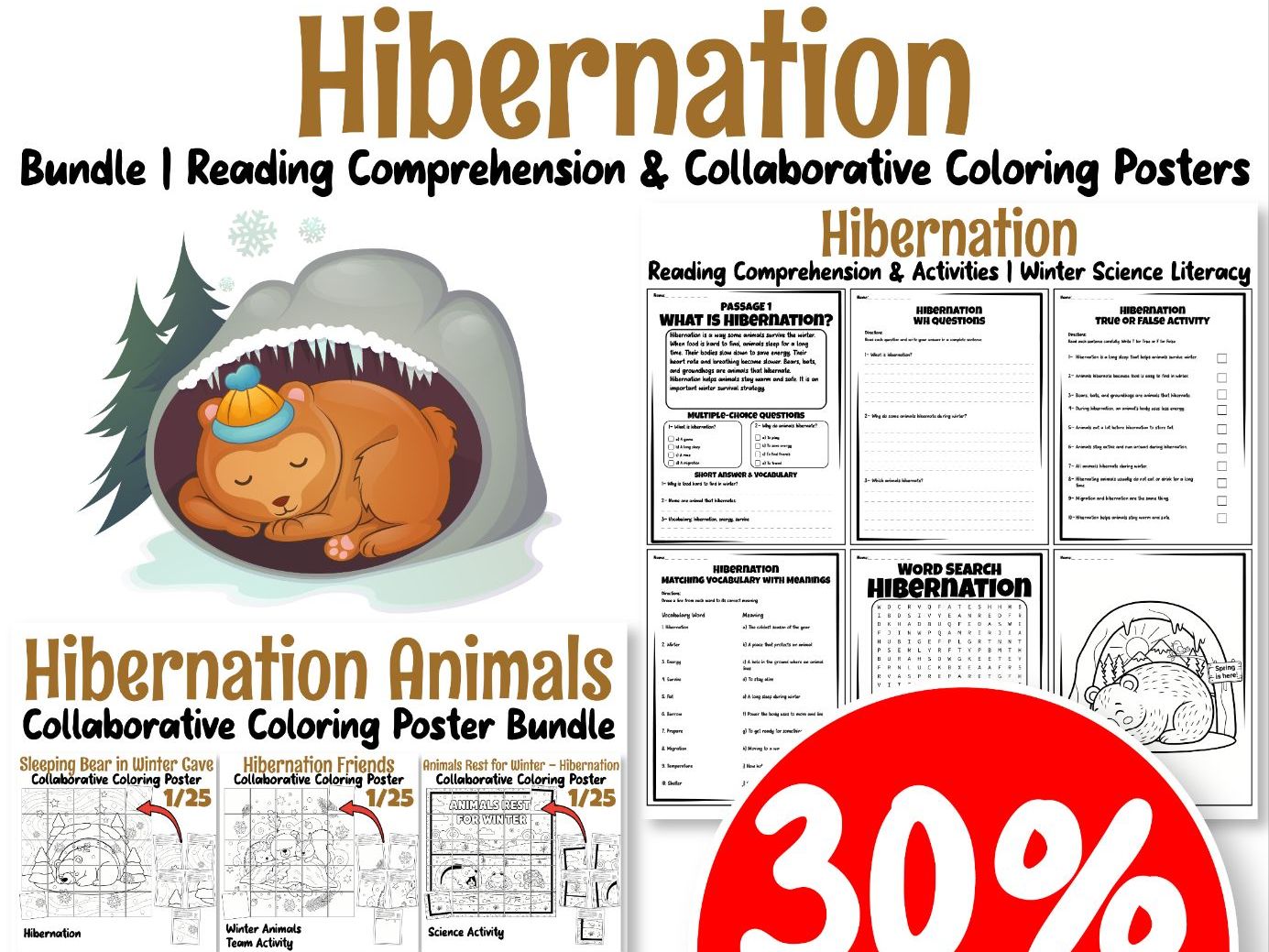 Hibernation Bundle | Reading Comprehension & Collaborative Coloring ...