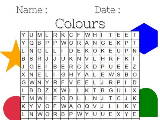 Word Search Puzzle Colours Age 4-6 Years | Teaching Resources