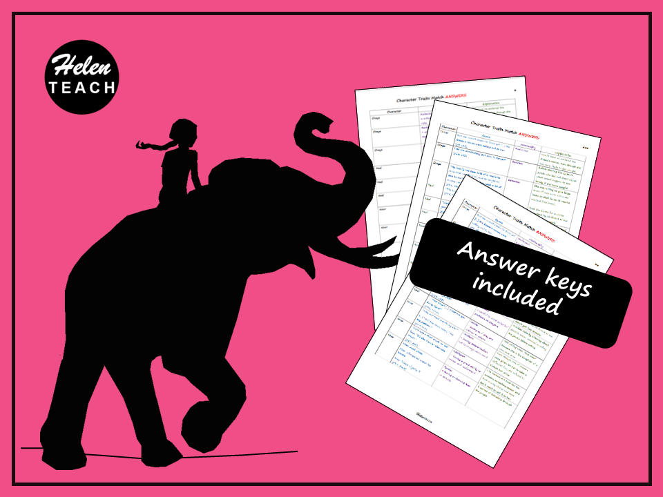 The Girl Who Stole An Elephant Character Trait Matching | Teaching ...