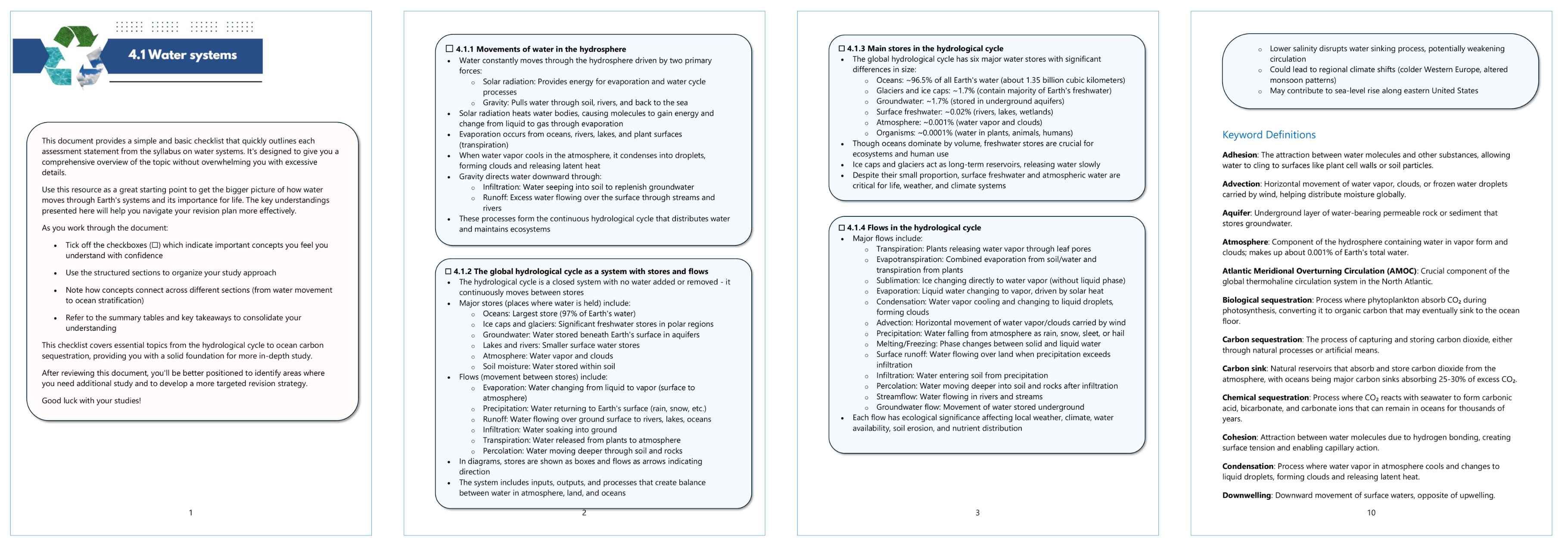 IB DP ESS 4.1: Water Systems Condensed Revision Outline 2026 | Teaching ...