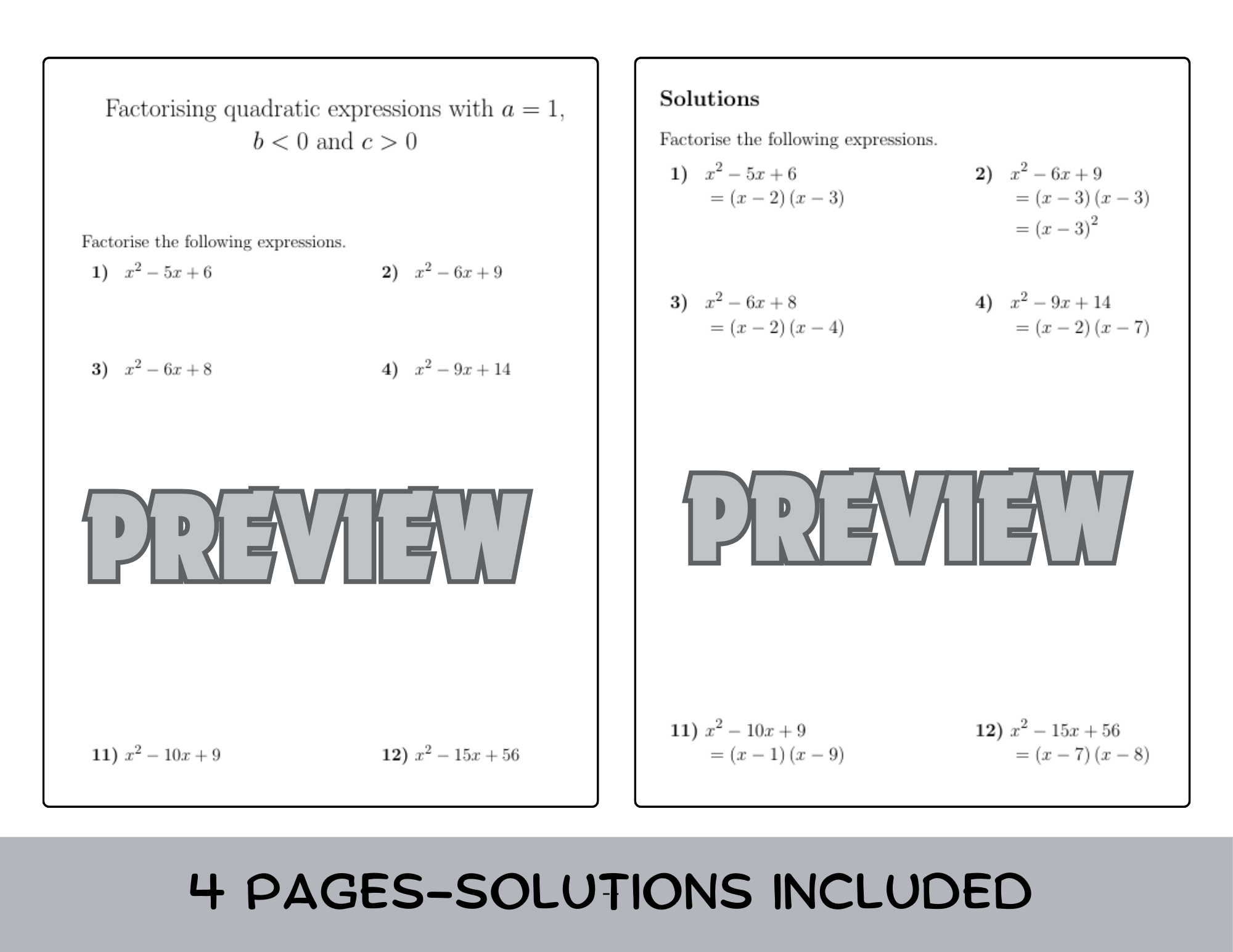 Factorising quadratic expressions with a=1, b less than 0 and c greater ...