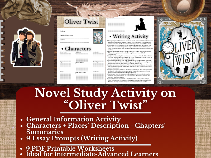 Novel Study Worksheets on "Oliver Twist" by Charles Dickens | Teaching ...