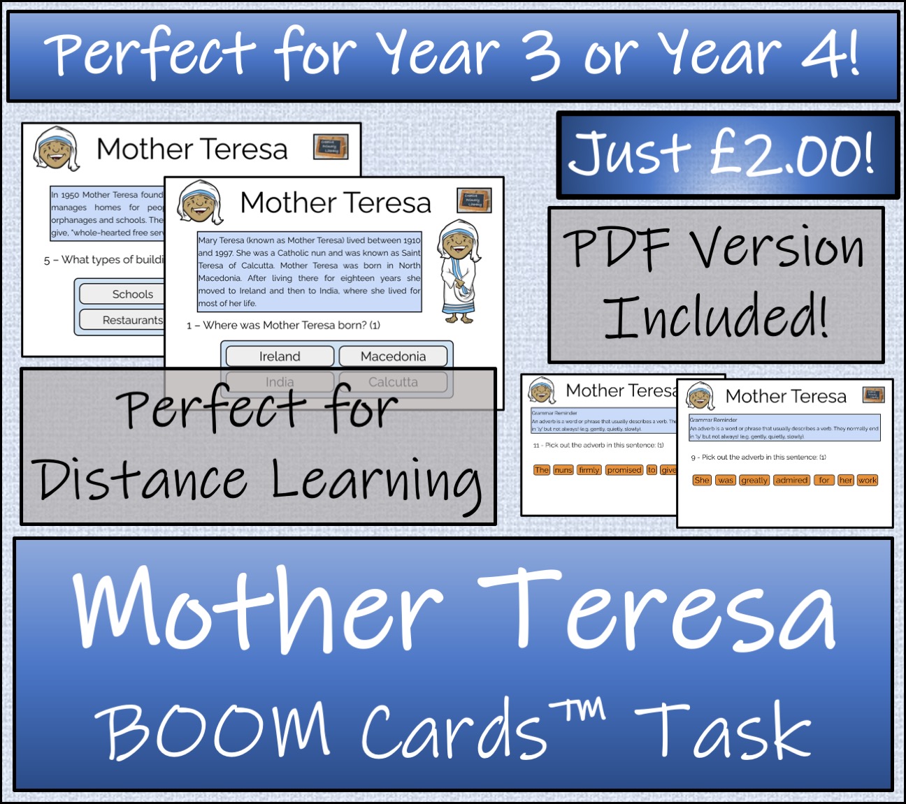 Mother Teresa - LKS2 BOOM Cards™ Comprehension Activity | Teaching ...