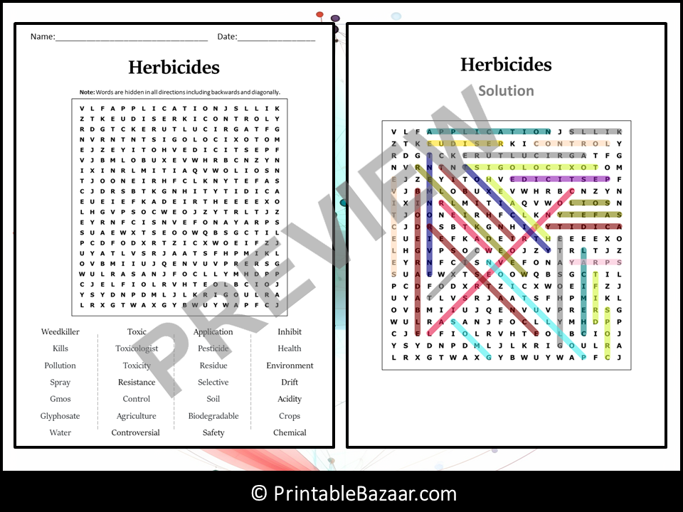 Herbicides Word Search Puzzle Worksheet Activity | Teaching Resources