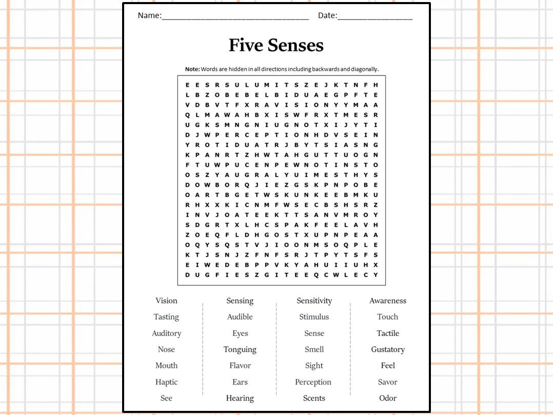 Five Senses Printable Word Search Word Search Maker