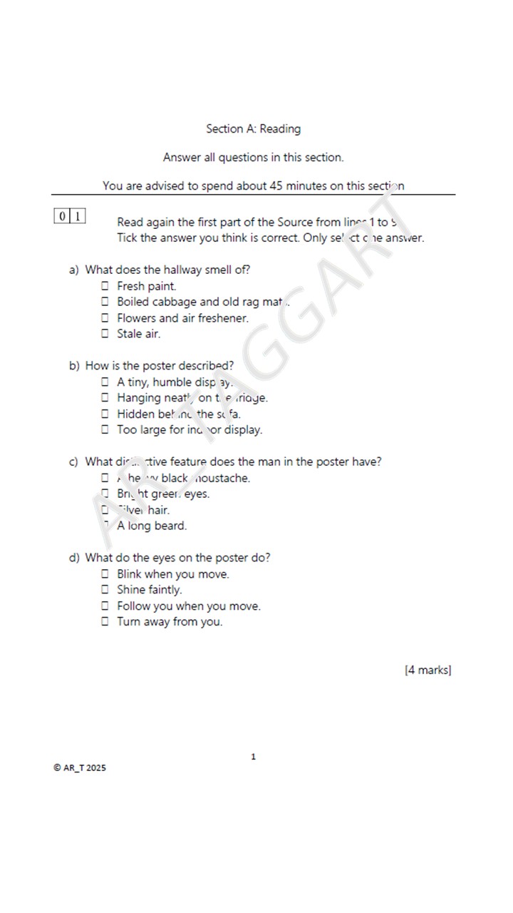ORIGINAL AQA (2026) GCSE ENGLISH LANG Paper 1 | AO SA Grids +Q4 + Q5 ...