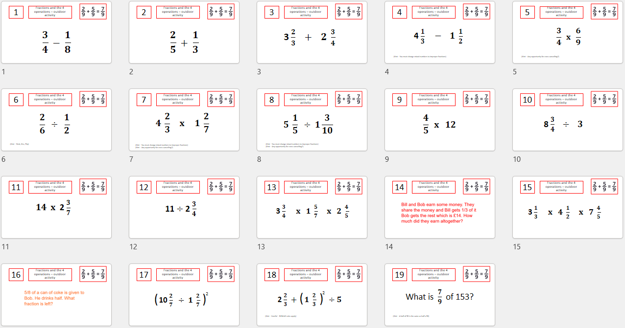 Fractions 4 operations Outdoor Activity - Higher Ability | Teaching ...