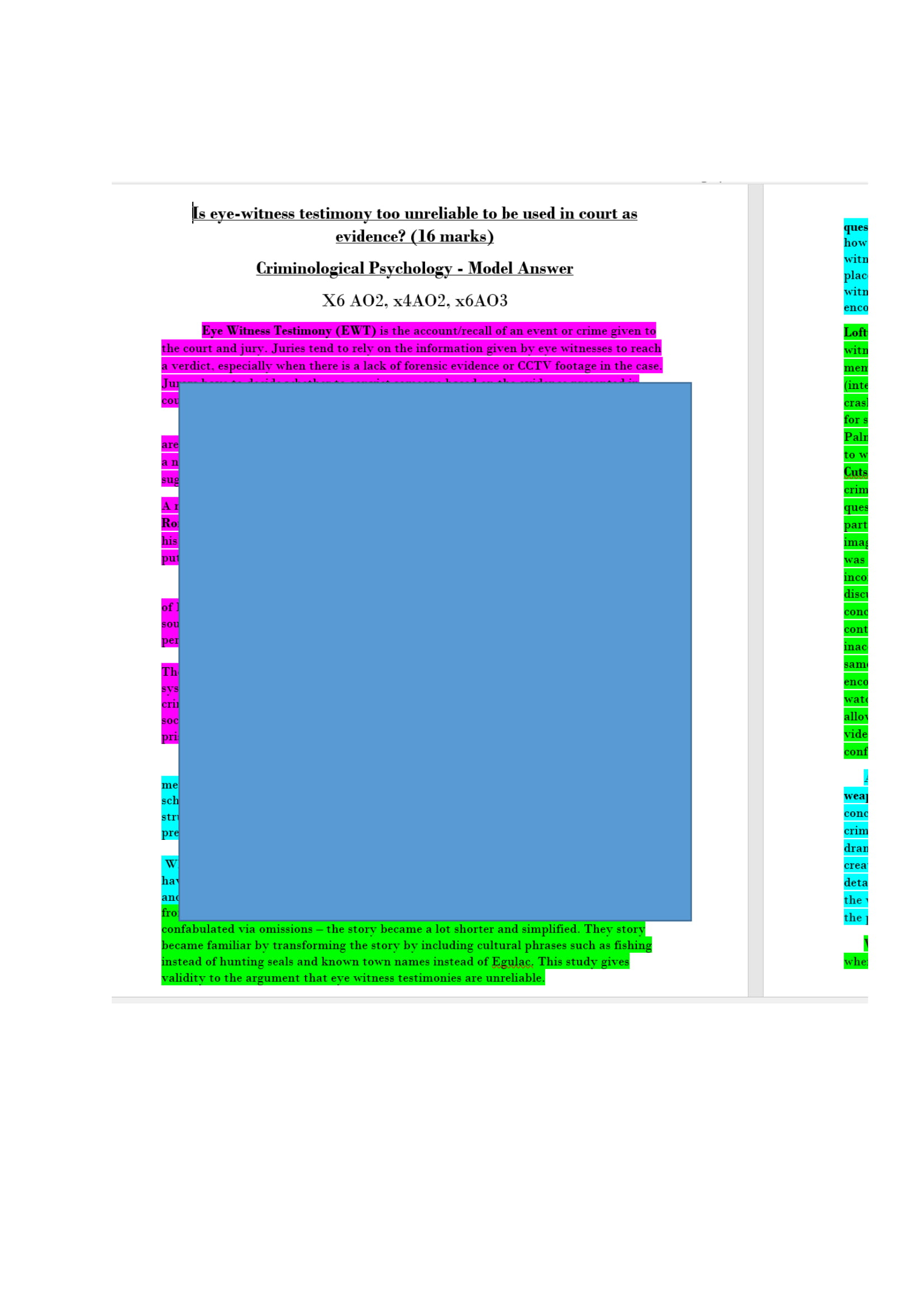 Edexcel A Level Psychology - Criminal - Key Question (Is EWT reliable ...