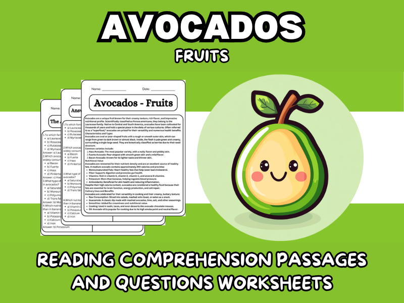 Avocados - Fruits Reading Comprehension Passages and Questions ...