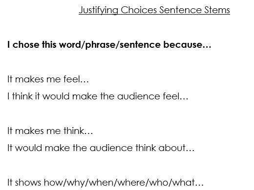 Sentence Stems Justifying Vocabulary Choices | Teaching Resources