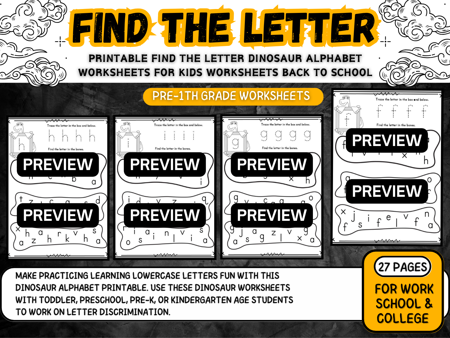Printable Find the Letter Dinosaur Alphabet Worksheets back to school ...