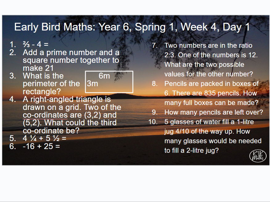 Bundle Year 6 Early Bird Maths Powerpoints, Spring 1 - 300 Questions ...