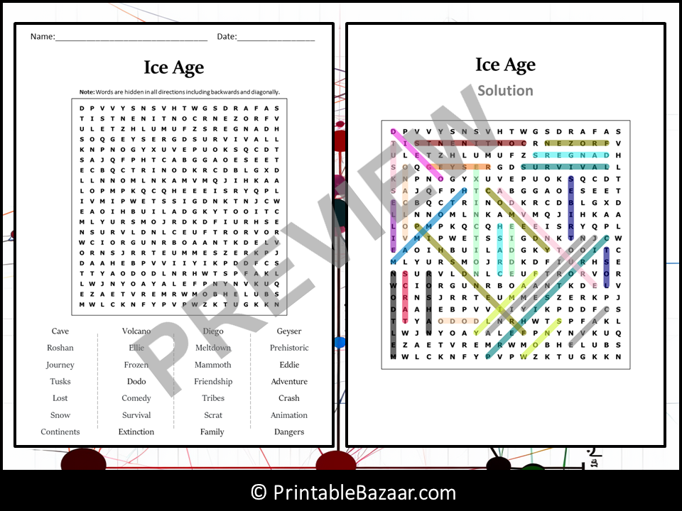 Ice Age Word Search Puzzle Worksheet Activity | Teaching Resources