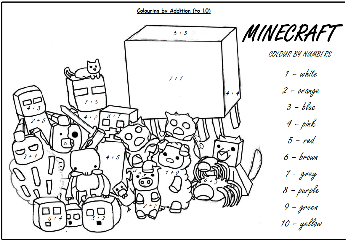 Minecraft Math Coloring Addition Worksheets Coloring Pages