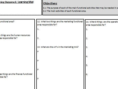 Enterprise and Marketing R064 LO6 Functional Activities, Functional ...