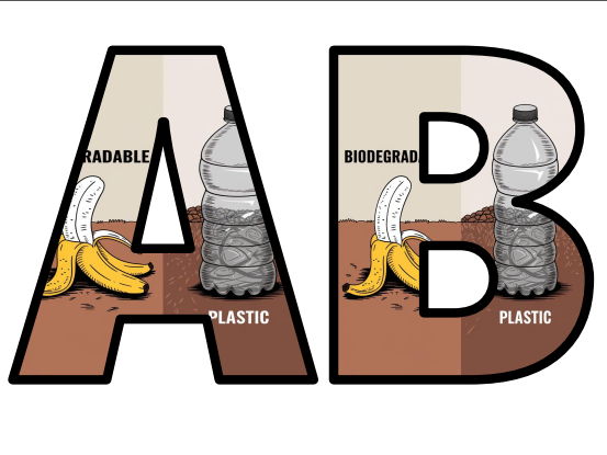 Biodegradable vs Plastic Waste Lettering Set Display Title Letters ...
