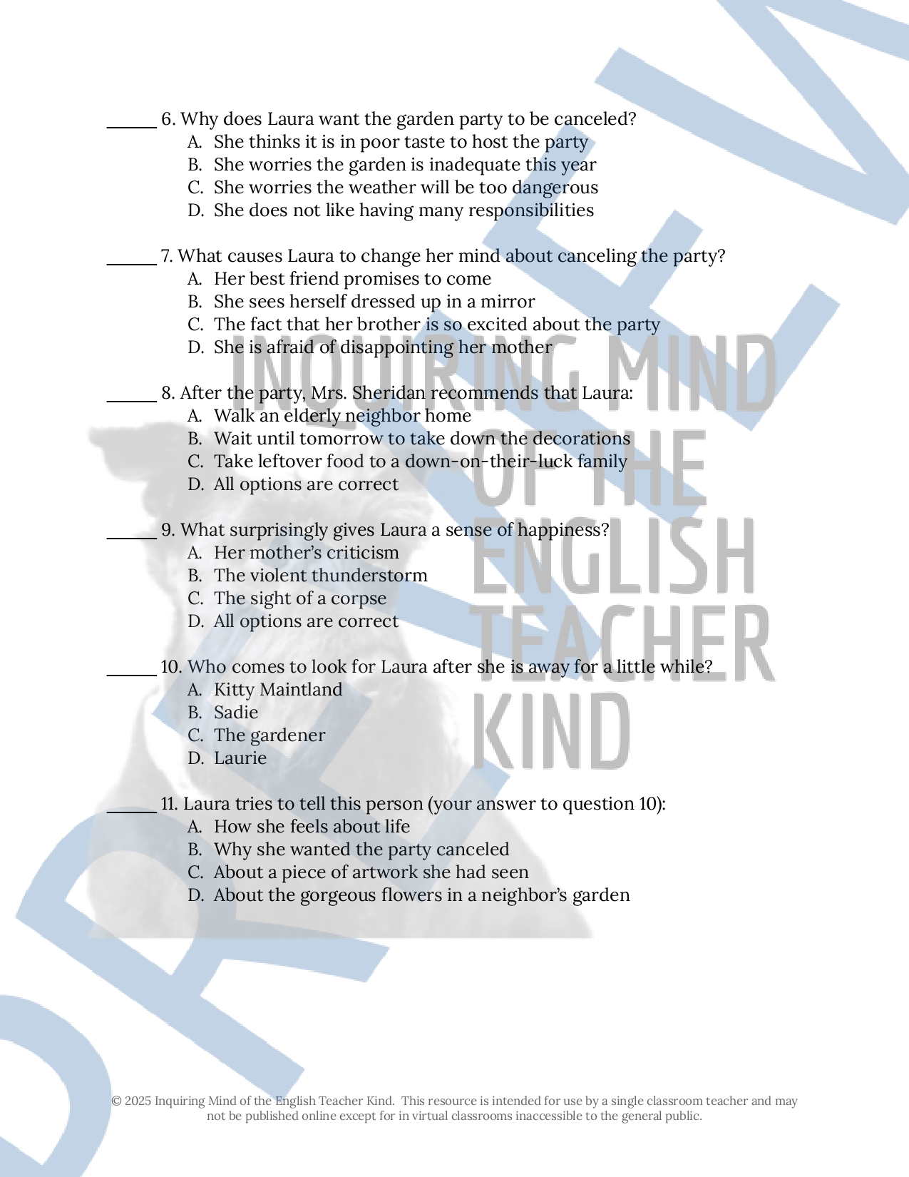 "The Garden Party" by Katherine Mansfield Quiz and Answer Key ...