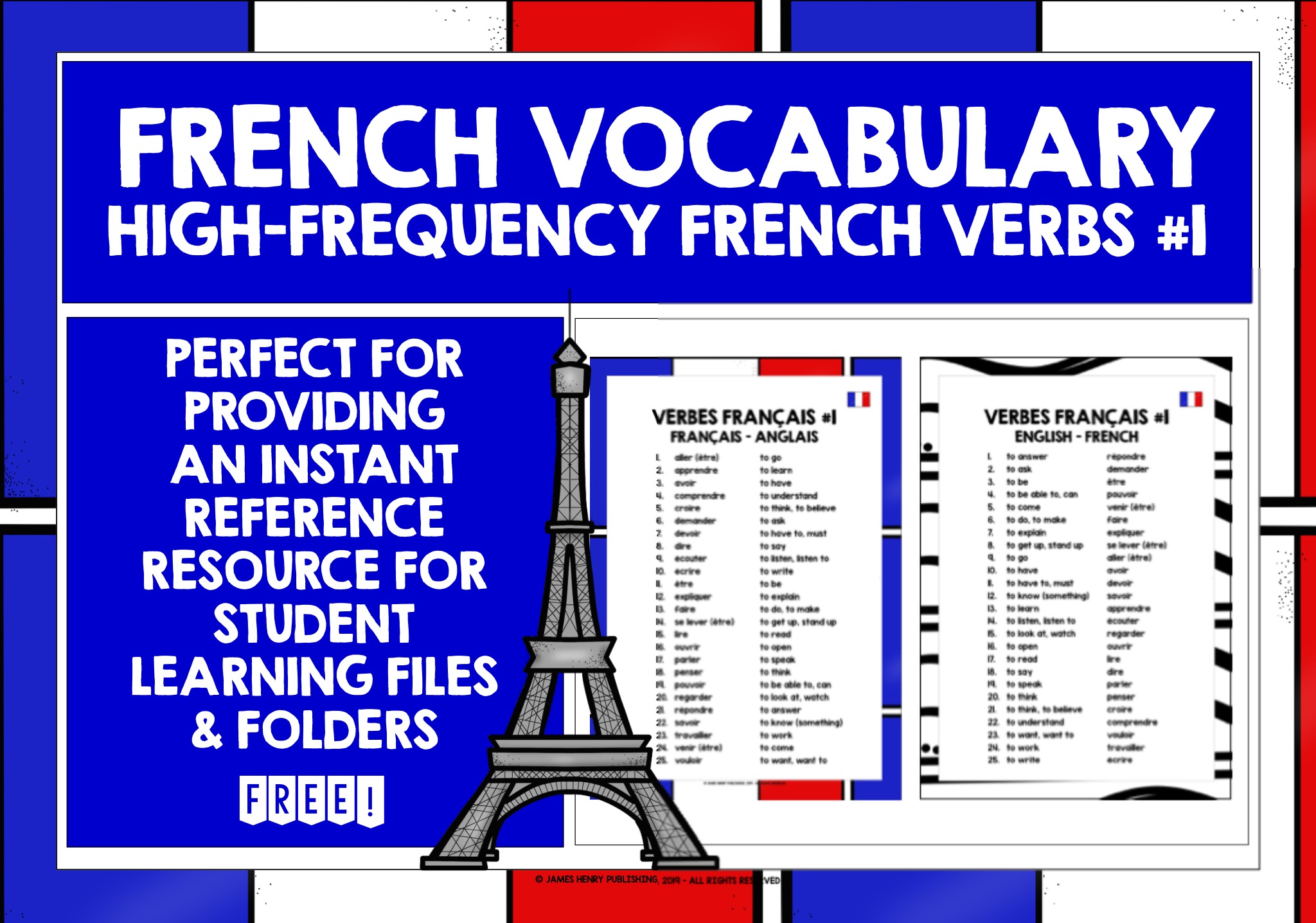 FRENCH VERBS LIST FREEBIE 1 Teaching Resources