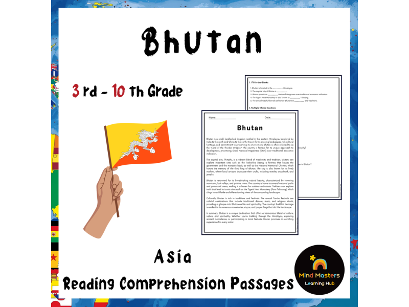 Bhutan Reading Comprehension Passages & Questions Worksheets | Teaching ...