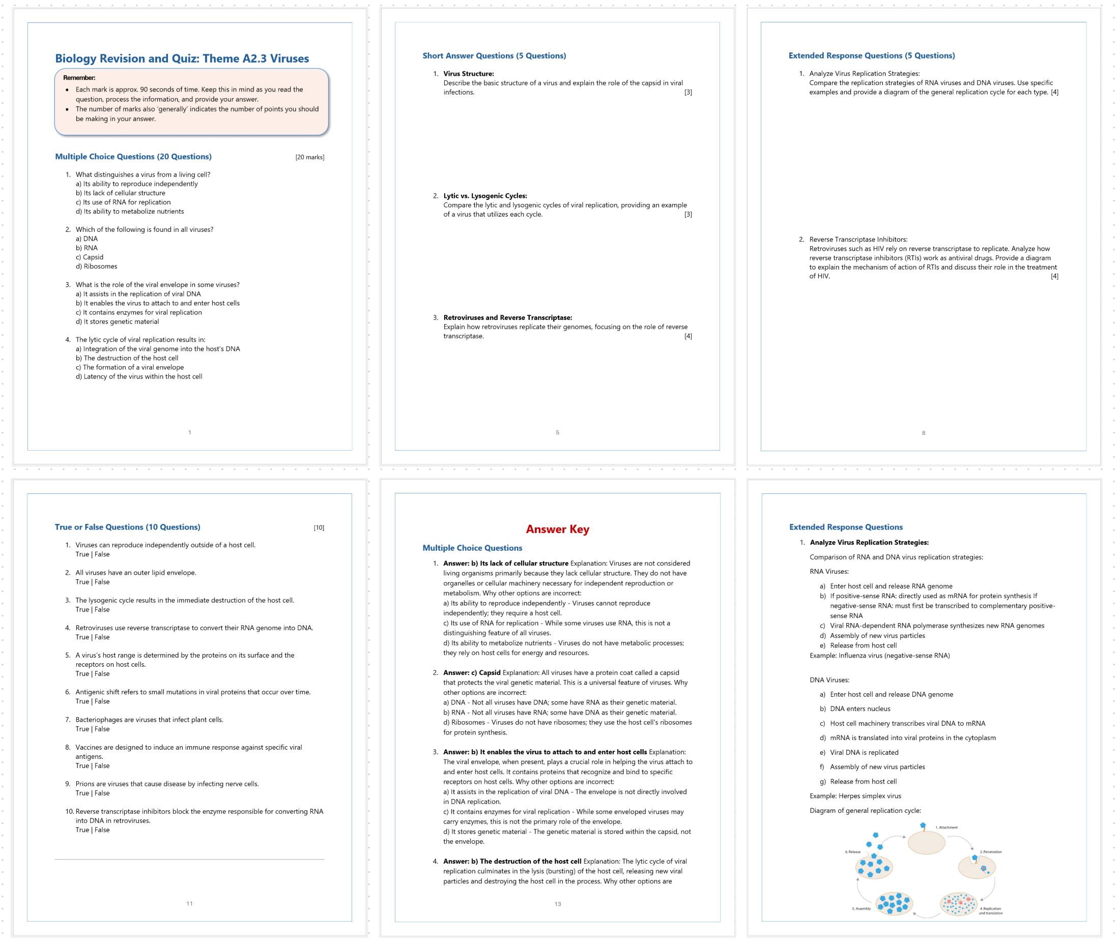IB DP Biology A2.3 Viruses Quiz and Revision Worksheets 2026 | Teaching ...