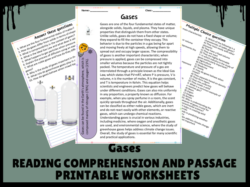 Exploring Gases: Engaging Reading Passage with Comprehension Questions ...