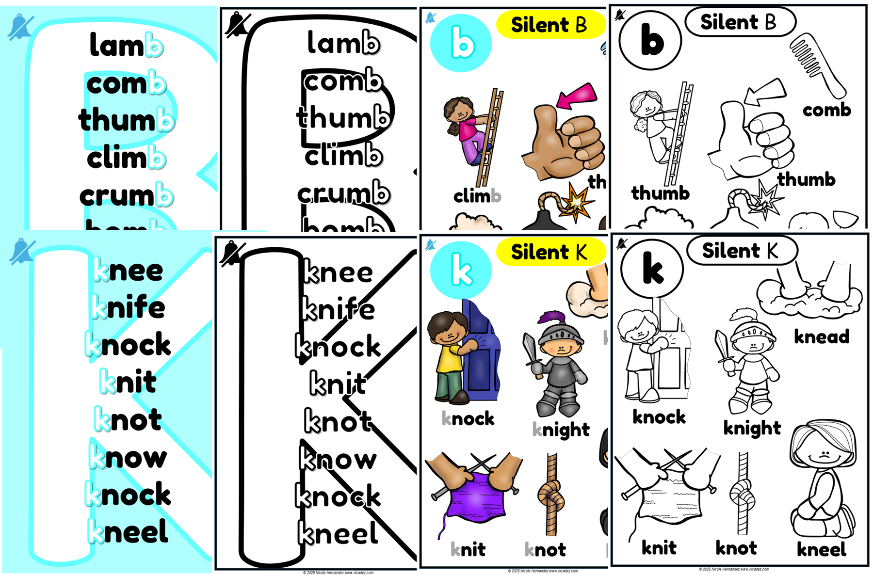 Grades 1-3 Silent Consonant Posters with Visual Word Examples ...