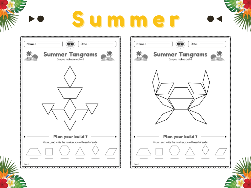 No Prep Summer Tangram Printables : End of Year Pattern Block ...